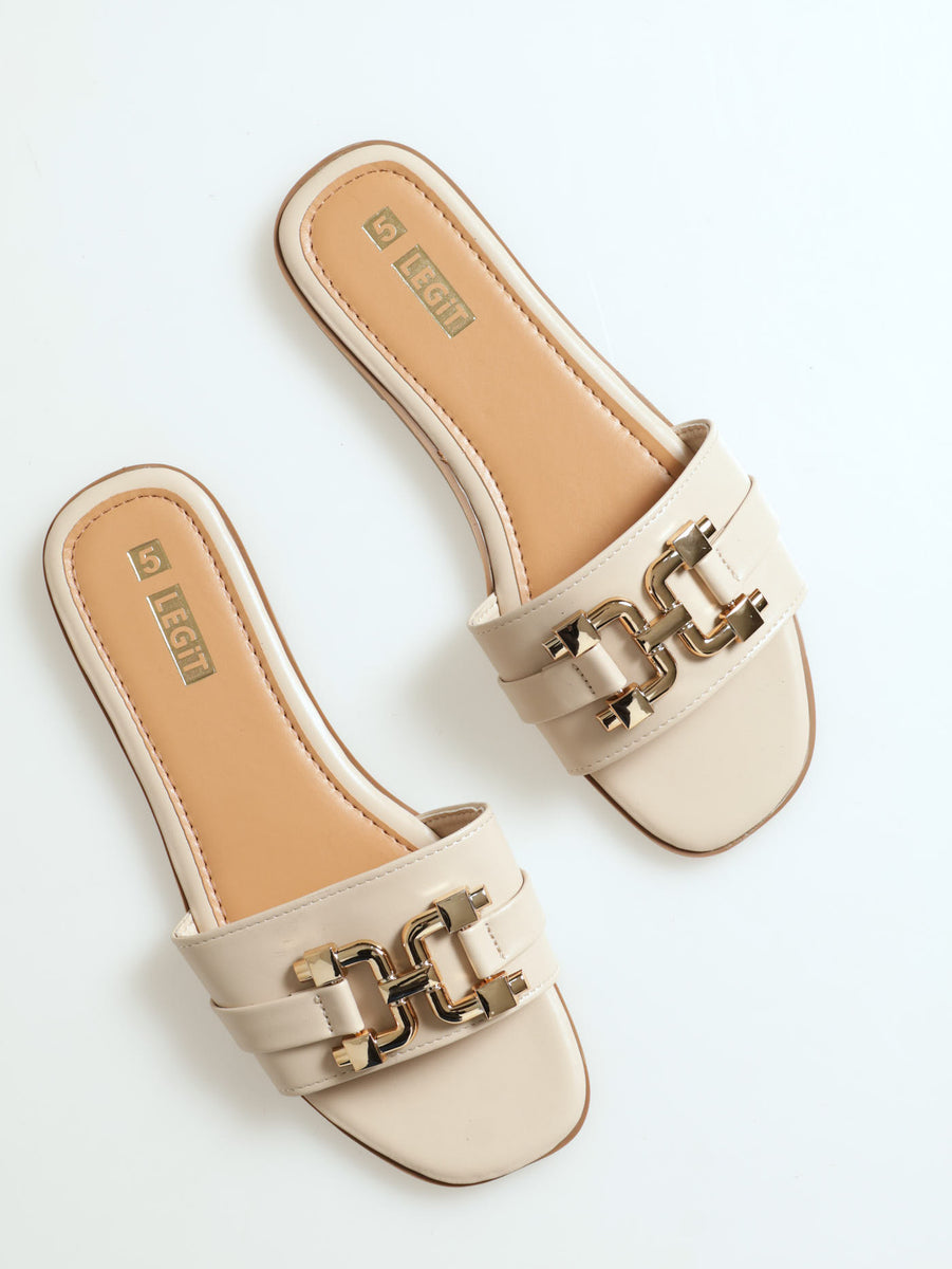 Flat One Strap Push In Sandal With Link Trim - Cream – LEGiT