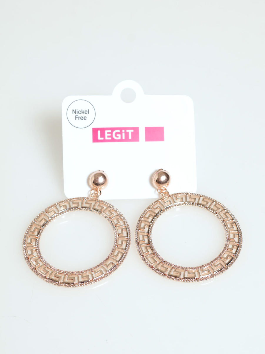 Patterned Round Statement Earrings - Rose Gold – LEGiT