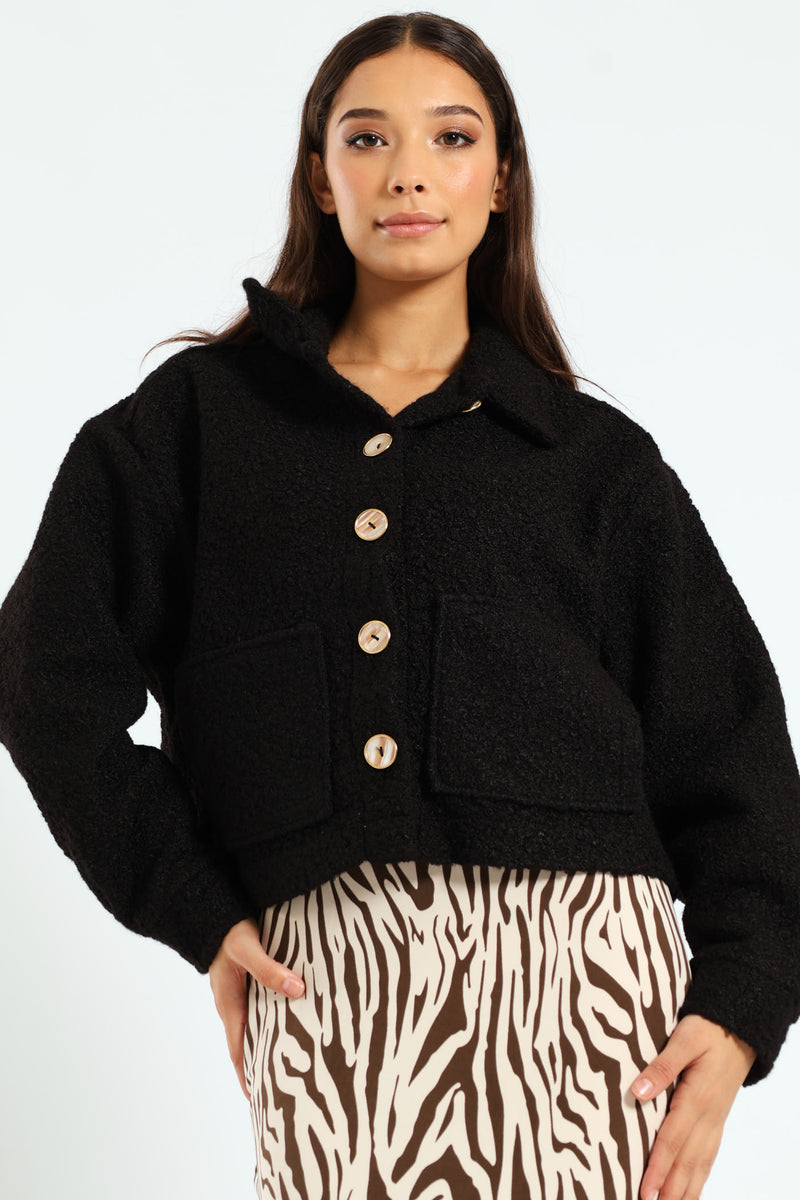 Fancy Button Textured Shacket - Black – LEGiT