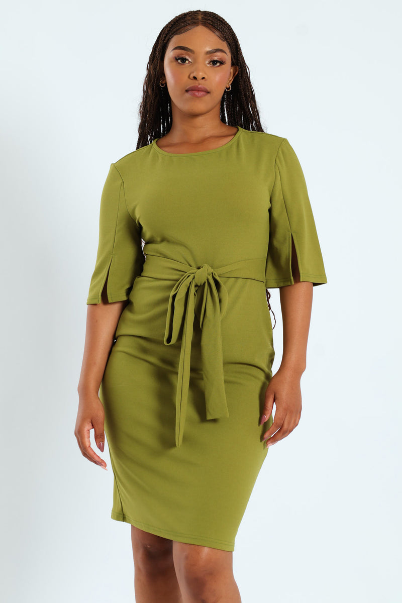 Flare Slit Sleeve Bodycon Dress - Chartreuse – LEGiT