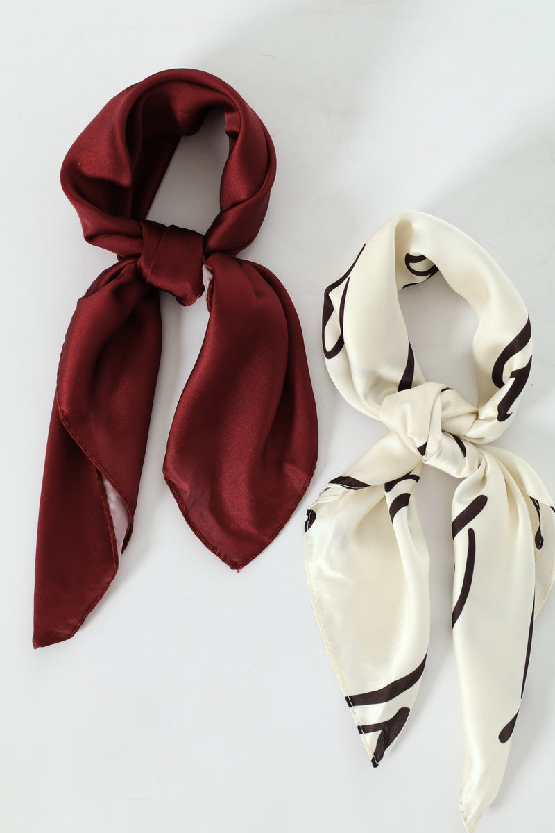 2 Pack Heart Print And Plain Satin Scarf - Multi – LEGiT