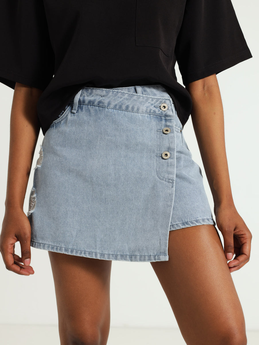 Button Detail Denim Skort – LEGiT