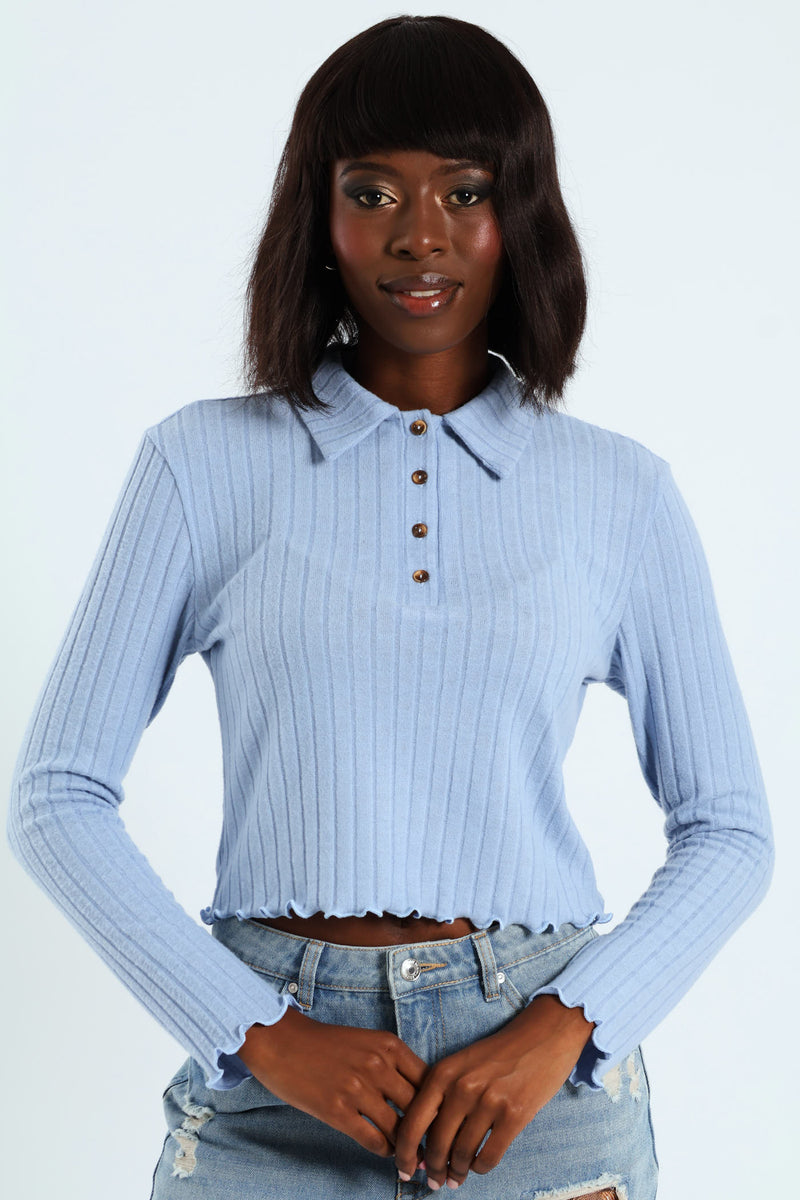 Long Sleeve Brushed Ribb Golfer - Blue – LEGiT