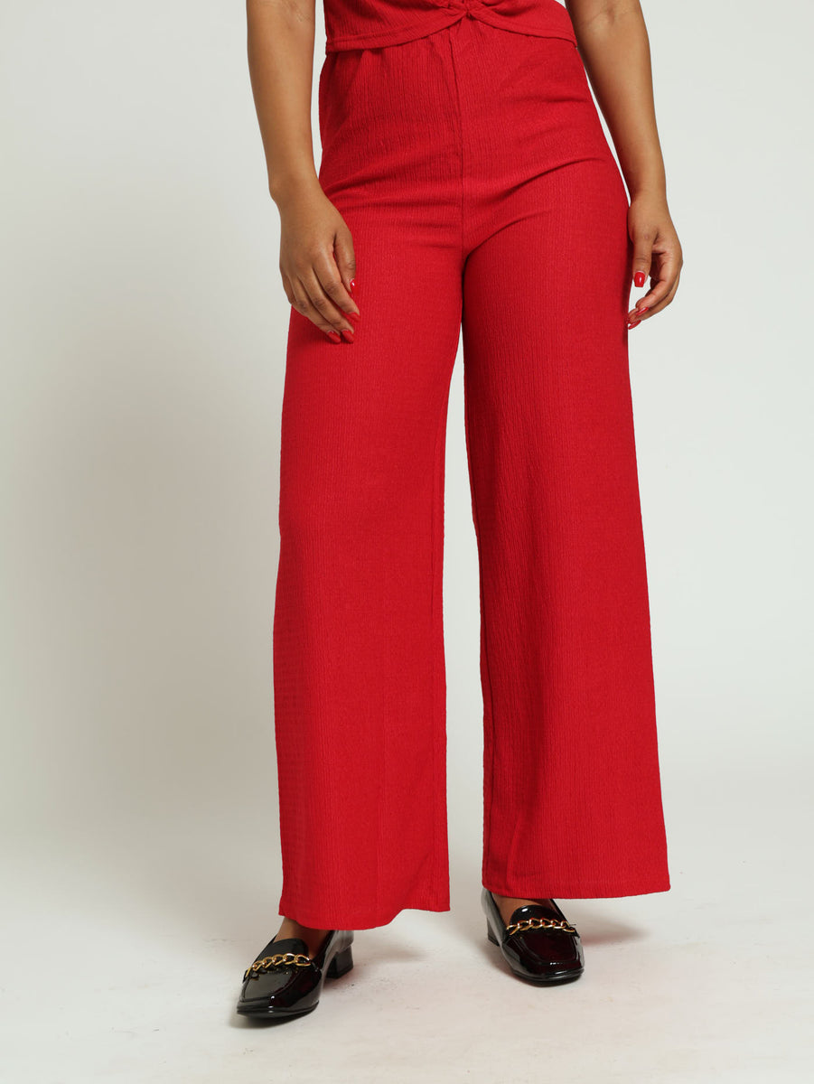 Crinkle Knit Wideleg Pants - Red – LEGiT