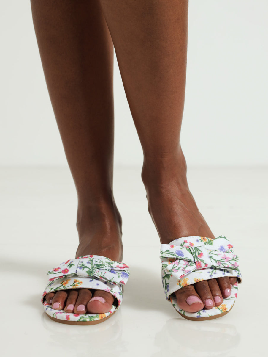Flat Printed Bow Push In Sandal – LEGiT
