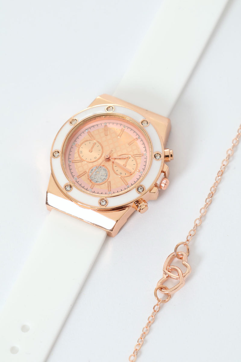 Rubber Strap Epoxy Dial Watch With Bracelet - White – LEGiT