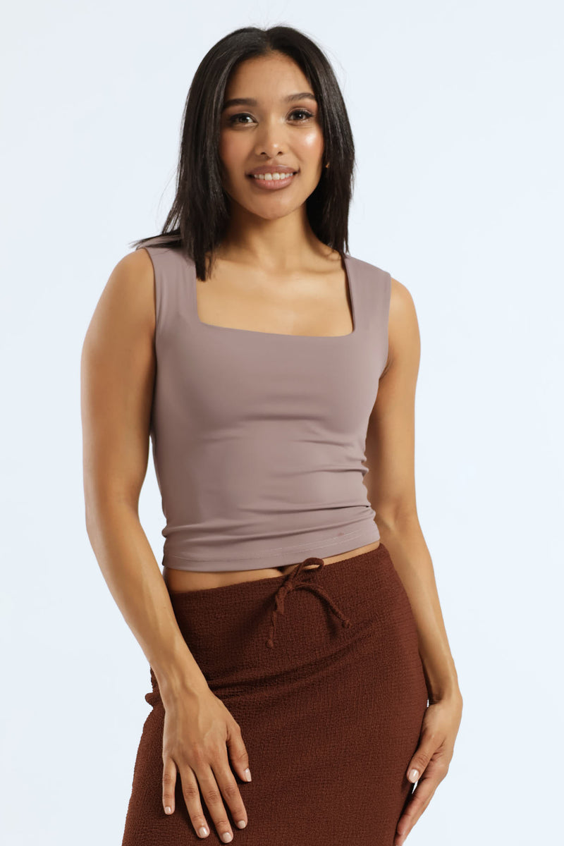 Square Neck Polyamide Top - Taupe – LEGiT
