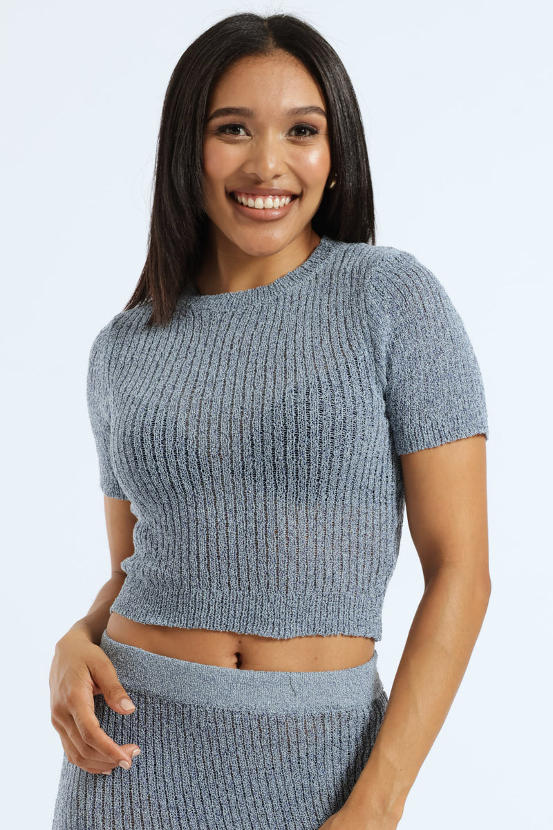 Melange Knitwear Tee - Blue – LEGiT