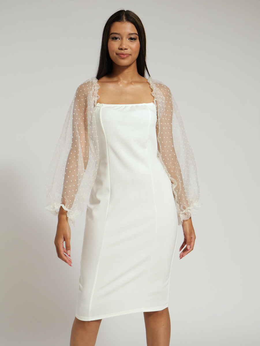 Elstic Tier Frill Sleeve Detail Bodycon Dress - Cream – LEGiT