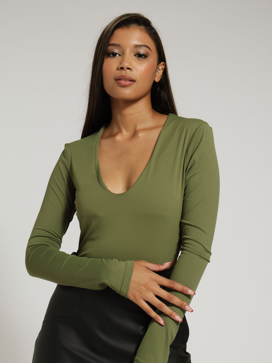 V-Neck Long Sleeve Bodysuit - Fatigue – LEGiT