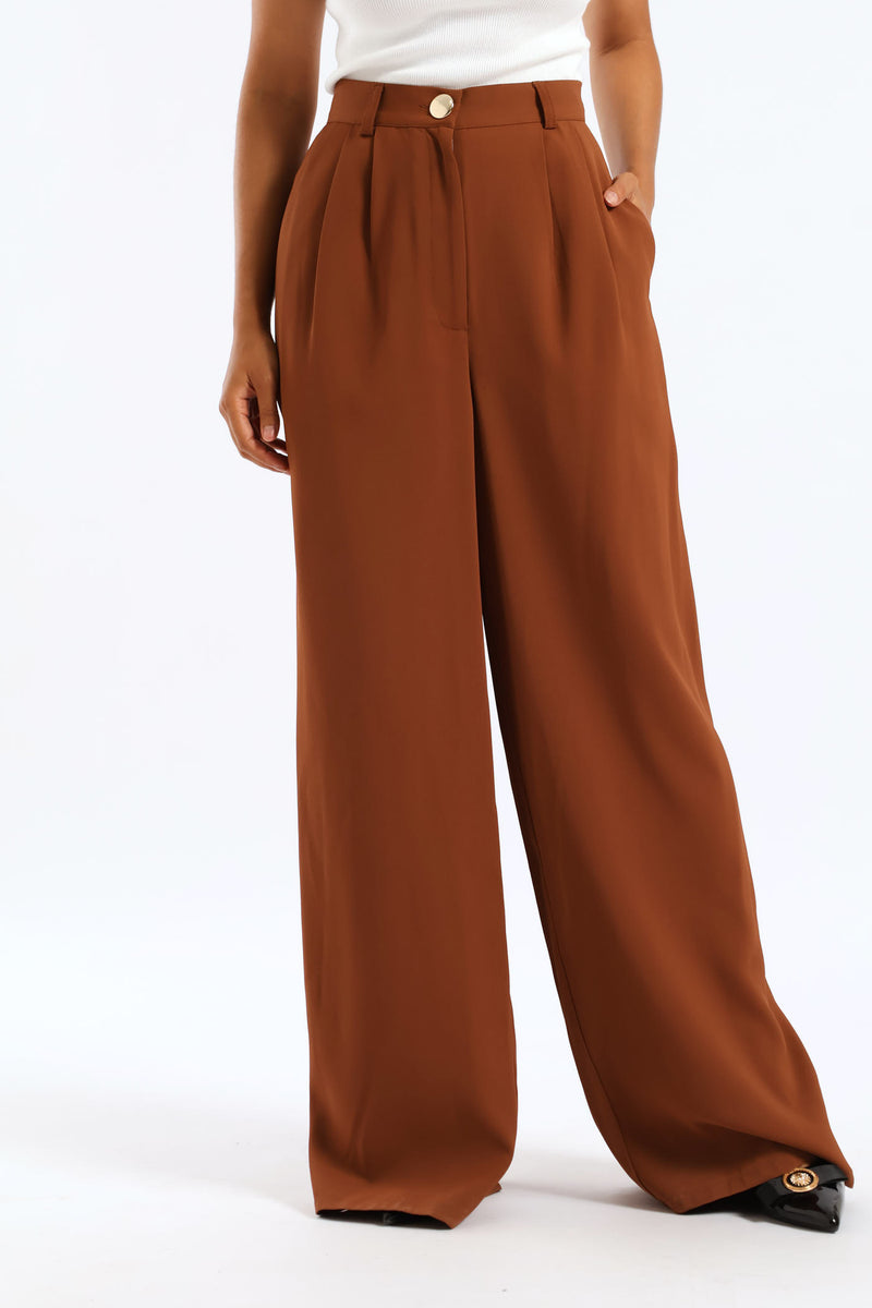 Pressed Crease Wide Leg Pants - Brown – LEGiT