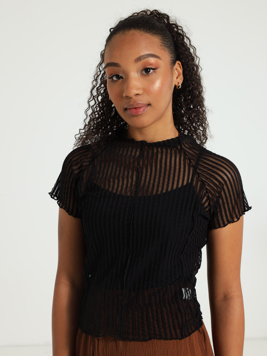 Fancy Mesh Flossed Hem Top – LEGiT