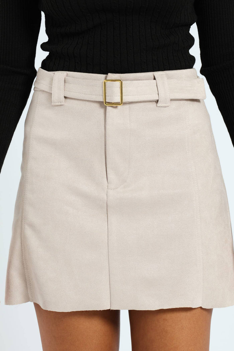 Belted Suede Mini Skirt - Grey – LEGiT