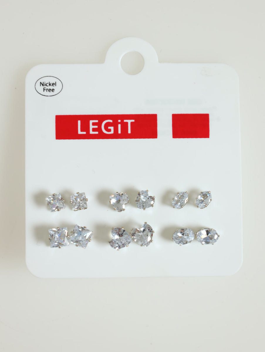 6 Pack New Multi Stud Earrings - Silver – LEGiT