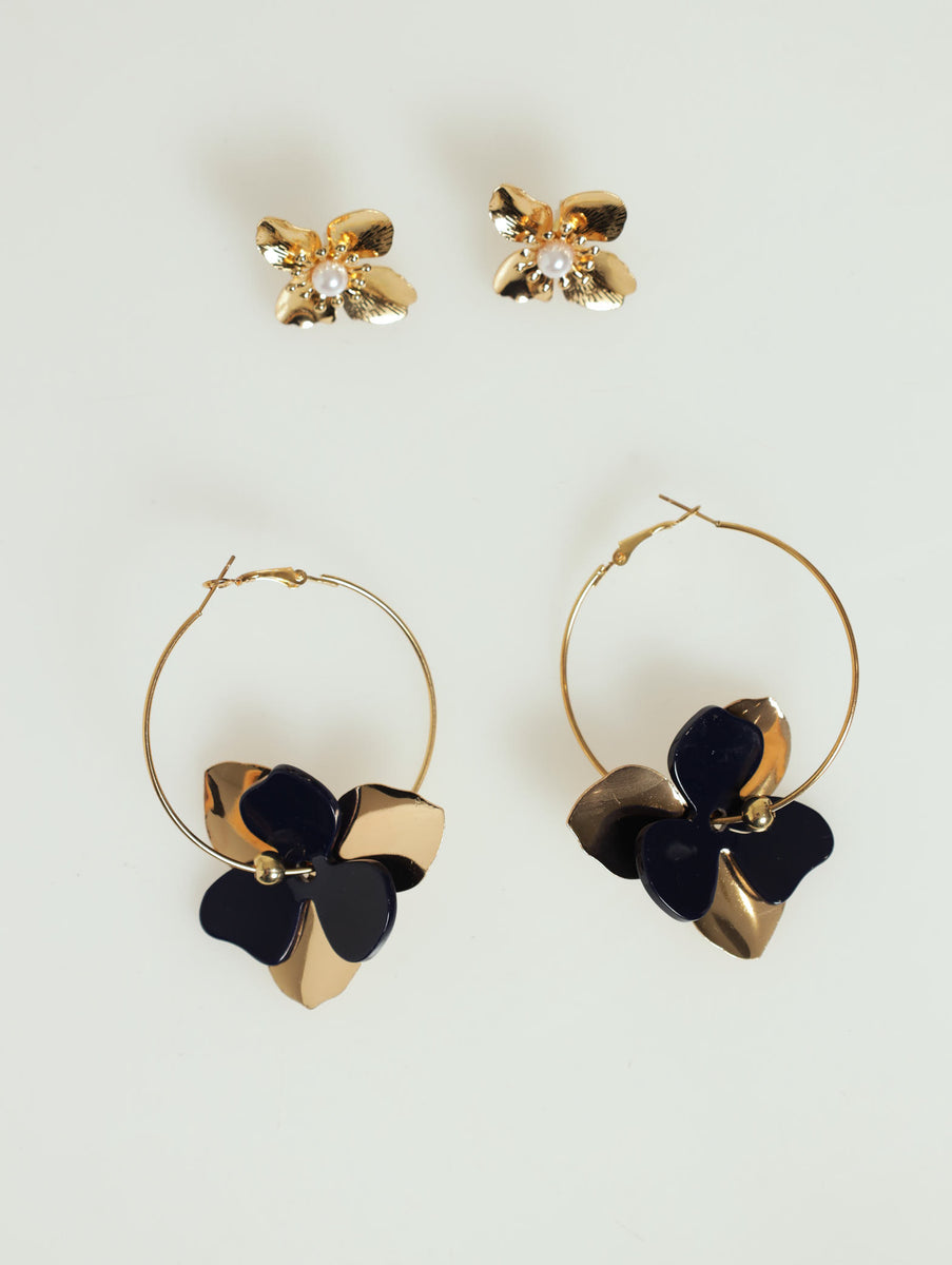 2 Pack Flower Stud & Hoop Earrings - Gold – LEGiT