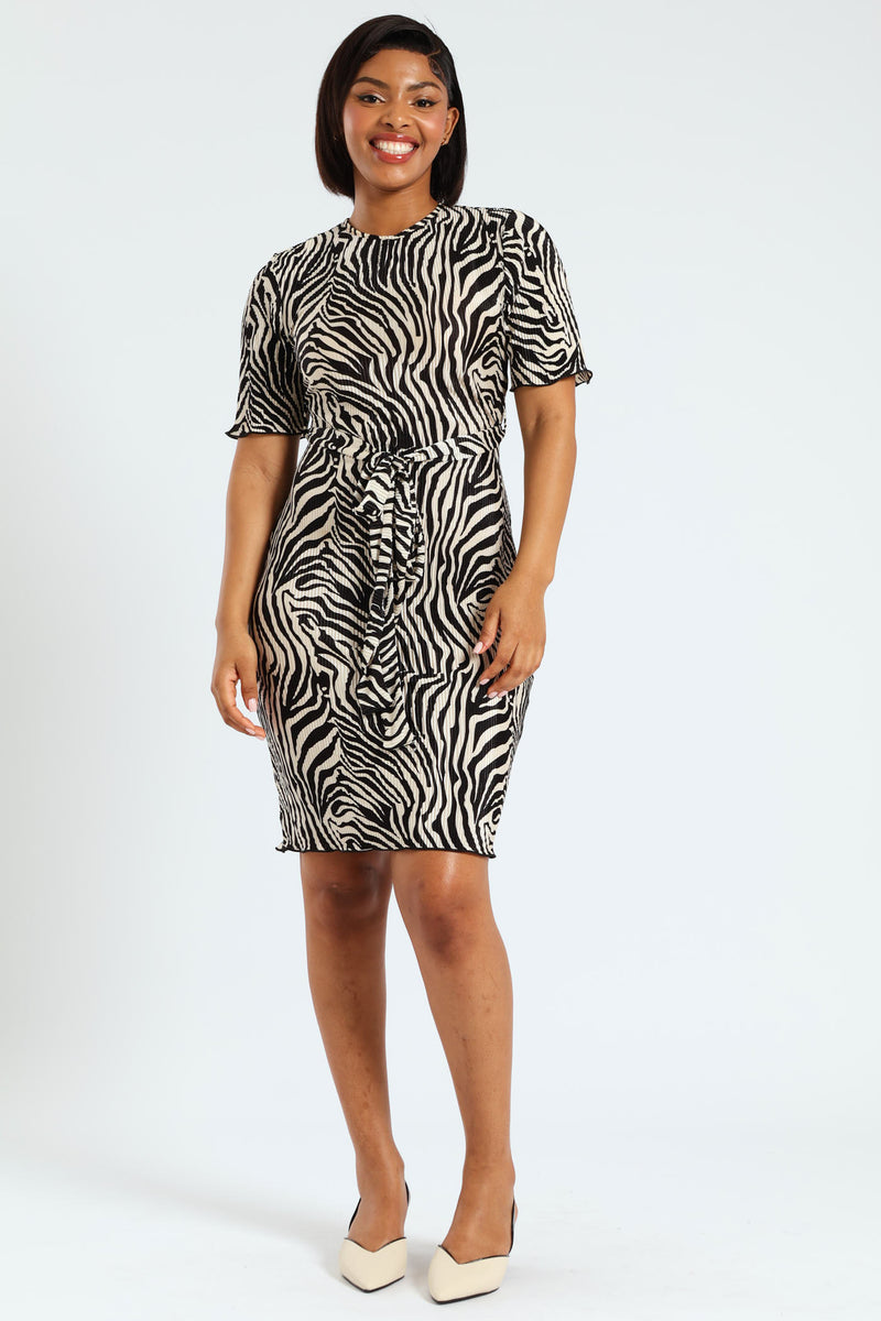 Short Sleeve Waisted Bodre Dress - Black/Cream – LEGiT