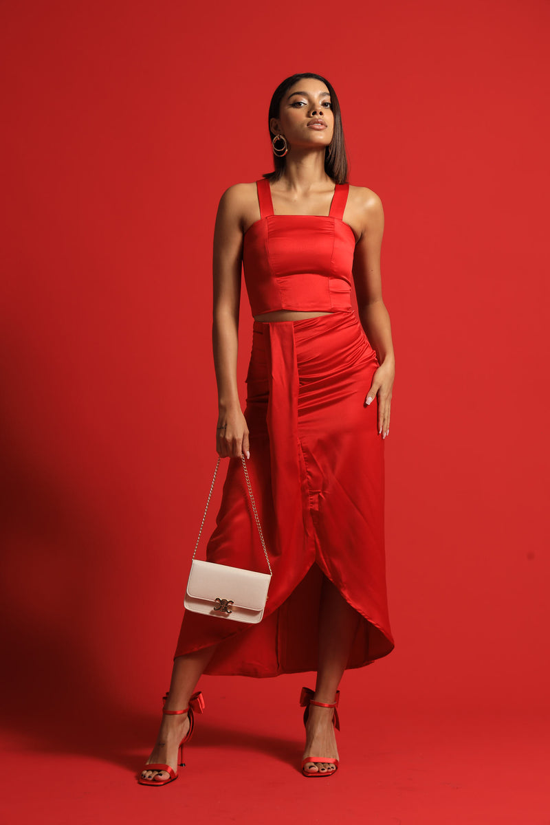 Sleeveless Satin Crop Top - Red – LEGiT