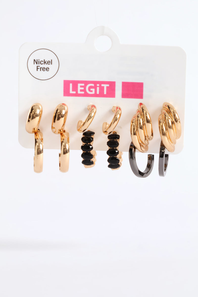 6 Pack Multi Gem And Epoxy Hoop Earrings - Gold – LEGiT