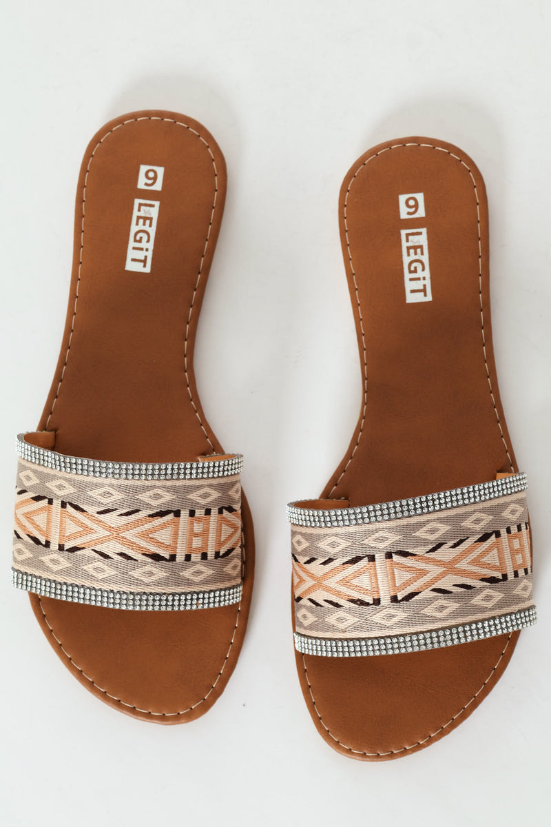 Flat One Strap Patterned Mule Sandal - Multi – LEGiT