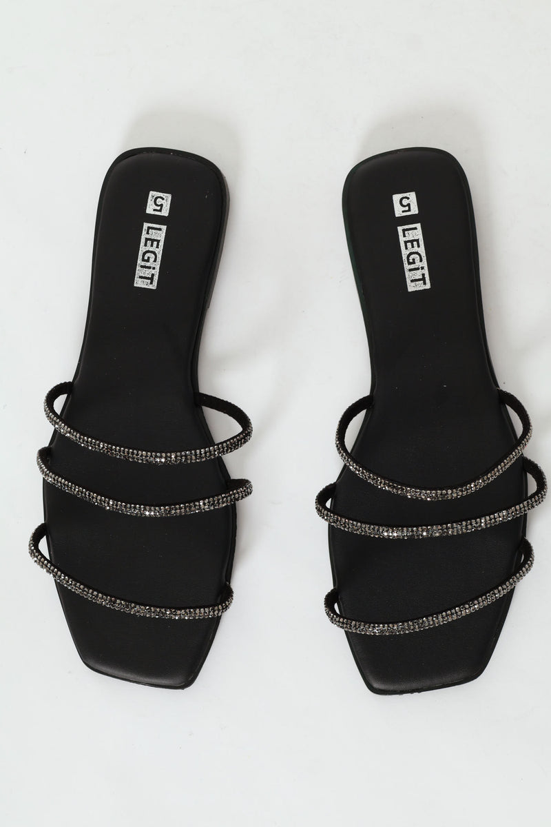 Flat One Strap Patterned Mule Sandal - Black – LEGiT