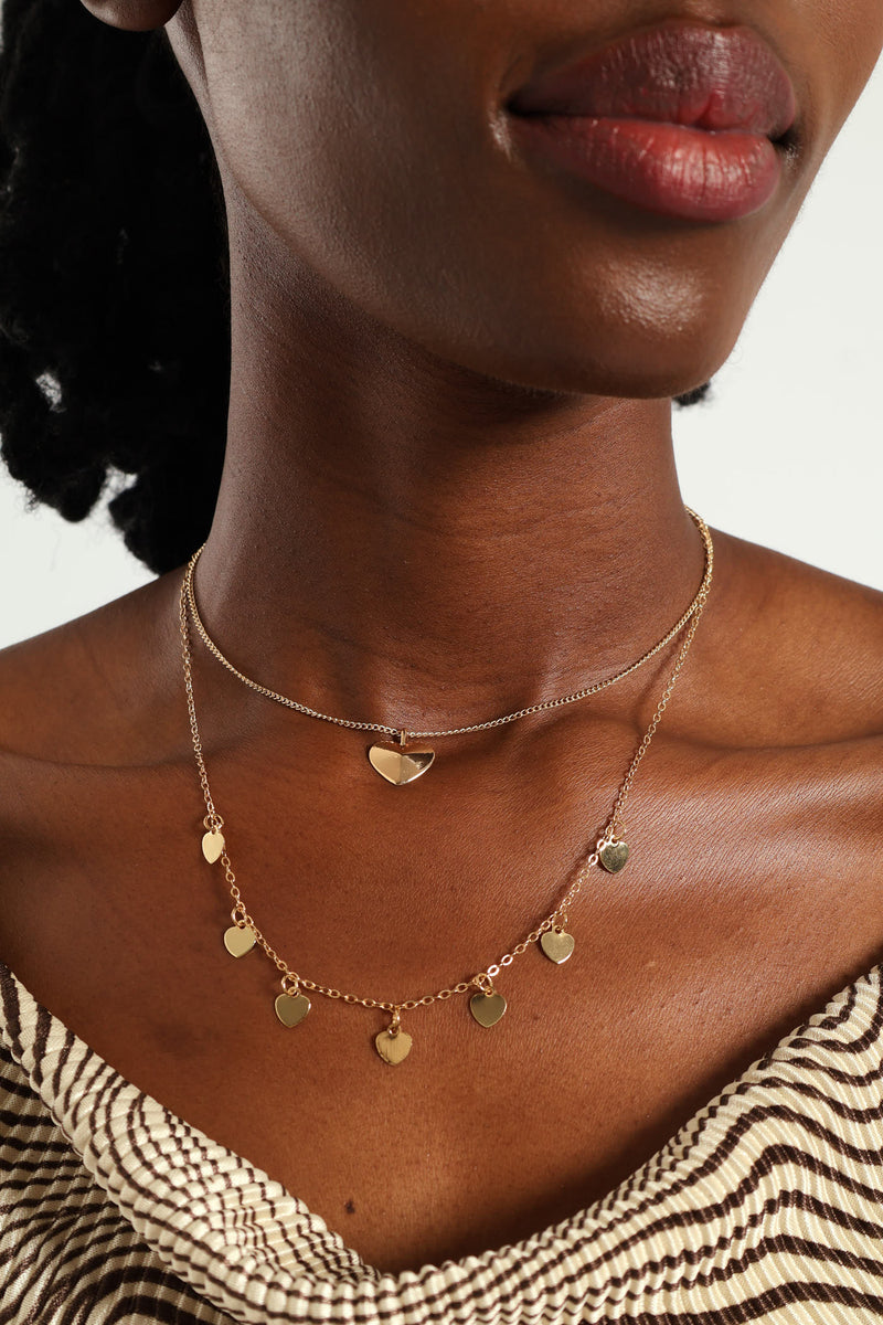 2 Layer Diamante Heart Pendant Necklace - Gold – LEGiT