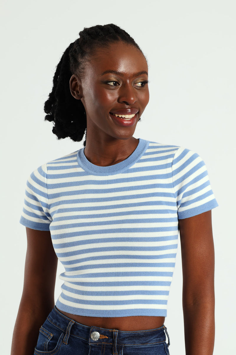 Stripe Knitwear Tee - White/Blue – LEGiT