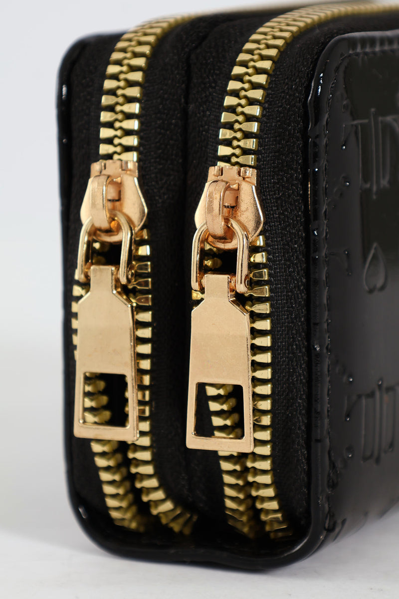 Embossed Monogram Double Zip Wallet - Black – LEGiT