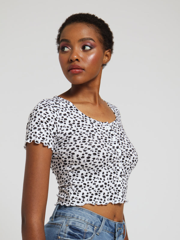 Floral Button Front Lettuce Edge Crop Top Legit