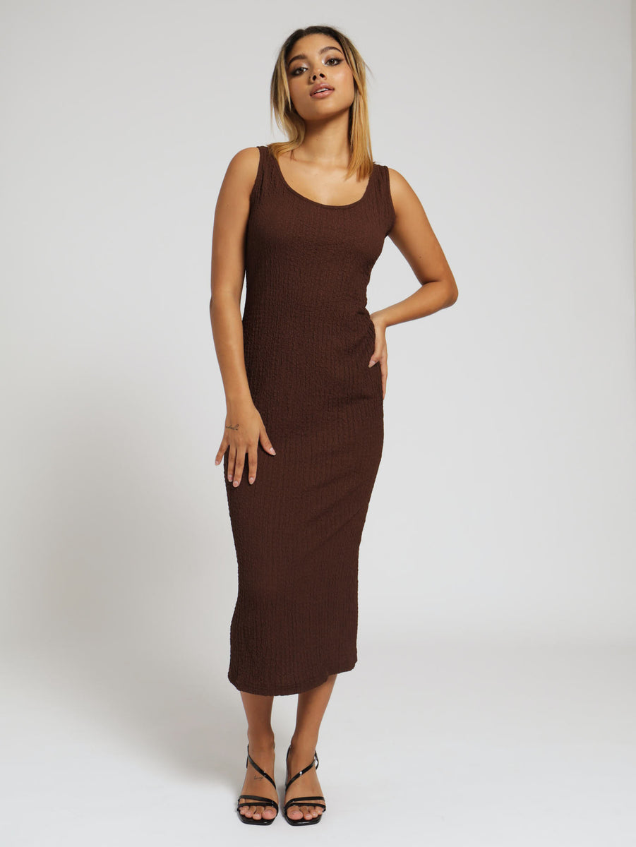 Textured Knit Basic Bodycon Dress - Brown – LEGiT
