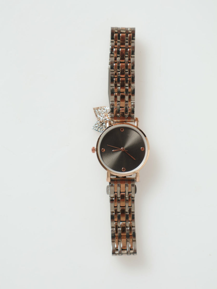 Metal Link Strap Double Heart Diamante Charm Watch – LEGiT