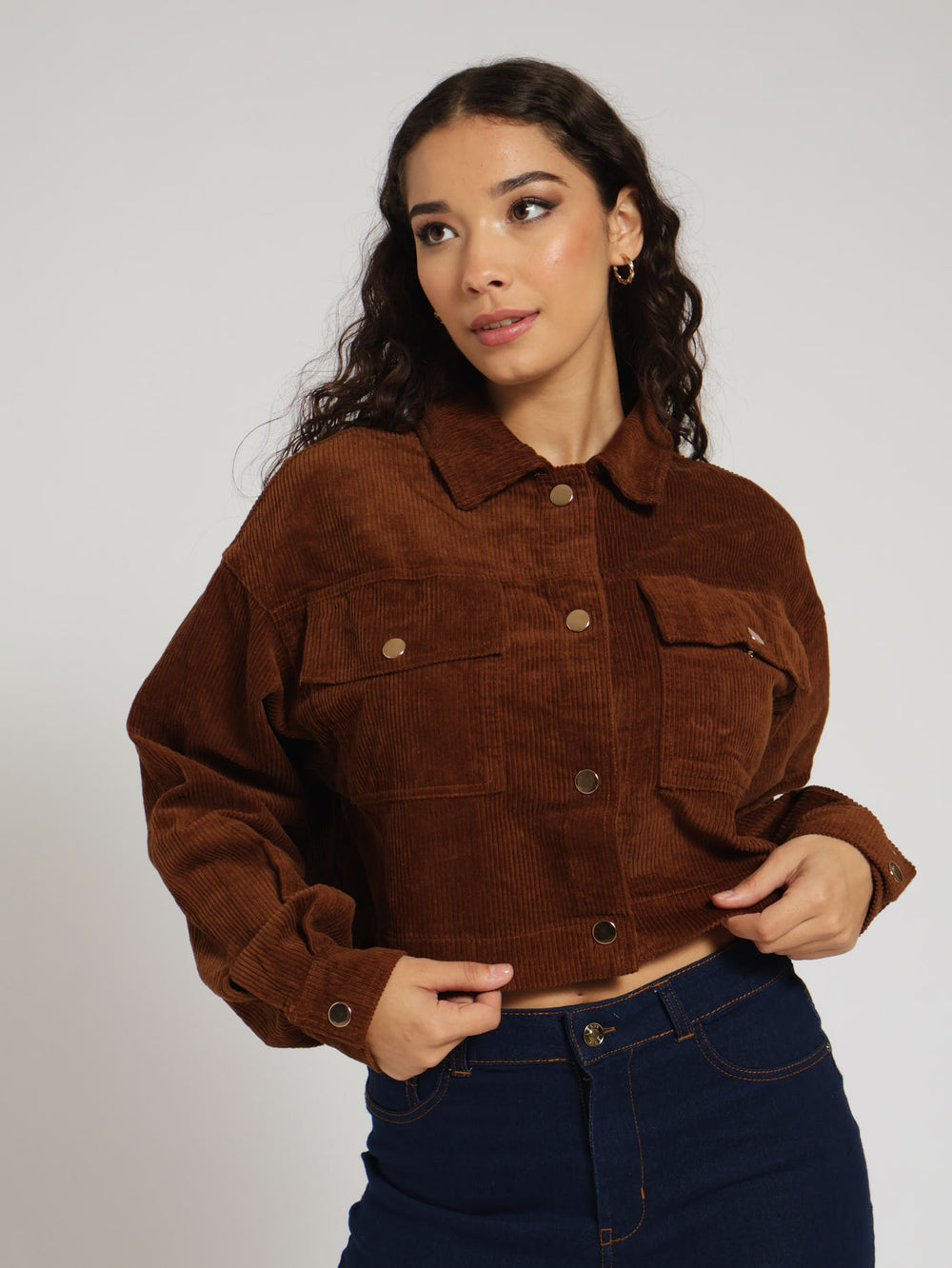 Corduroy Shacket With Gold Trims - Brown – LEGiT