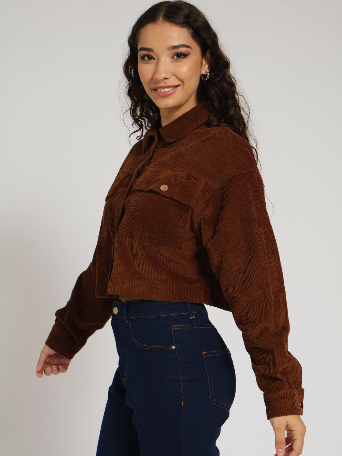 Corduroy Shacket With Gold Trims - Brown – LEGiT