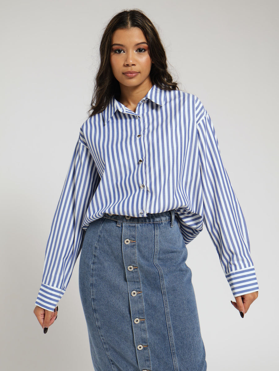 Stripe Poplin Oversized Shirt - White/Blue – LEGiT