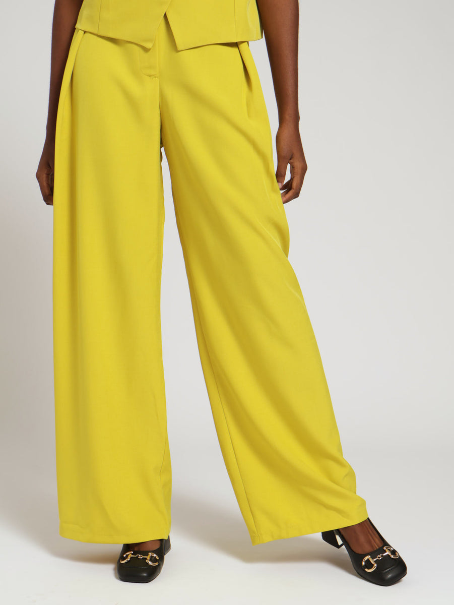 Pleat Front Linen Blend Pants - Lime – LEGiT