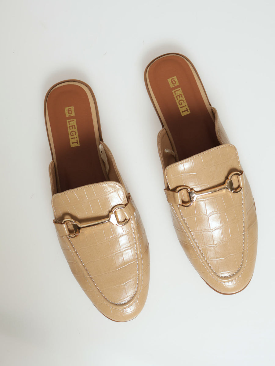 Push In Loafer Croc Embossed With Bar Trim - Caramel – LEGiT