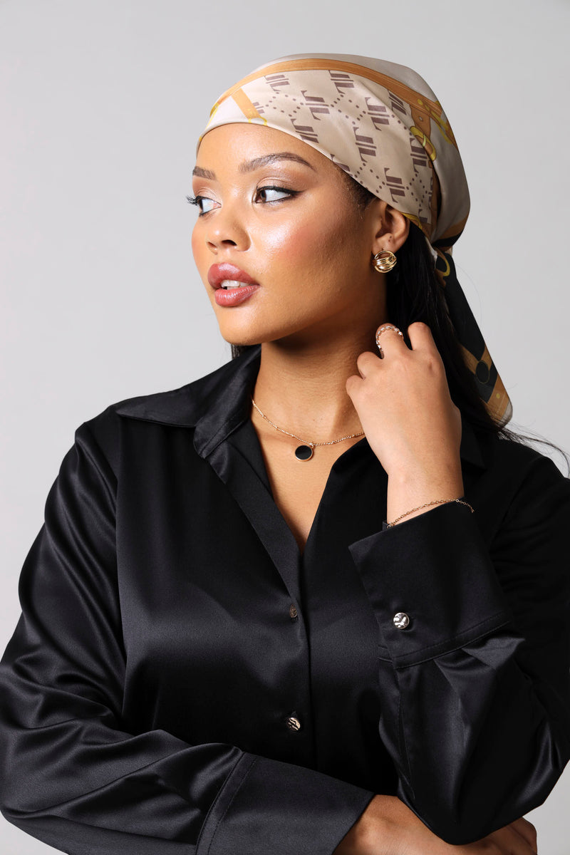 Chain Print Satin Scarf - Black/Gold – LEGiT