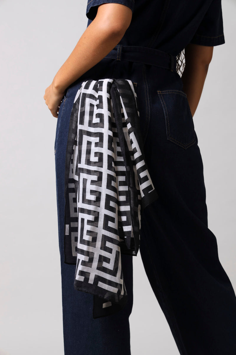 Monogram Allover Print Sheer Scarf - Black/Cream – LEGiT