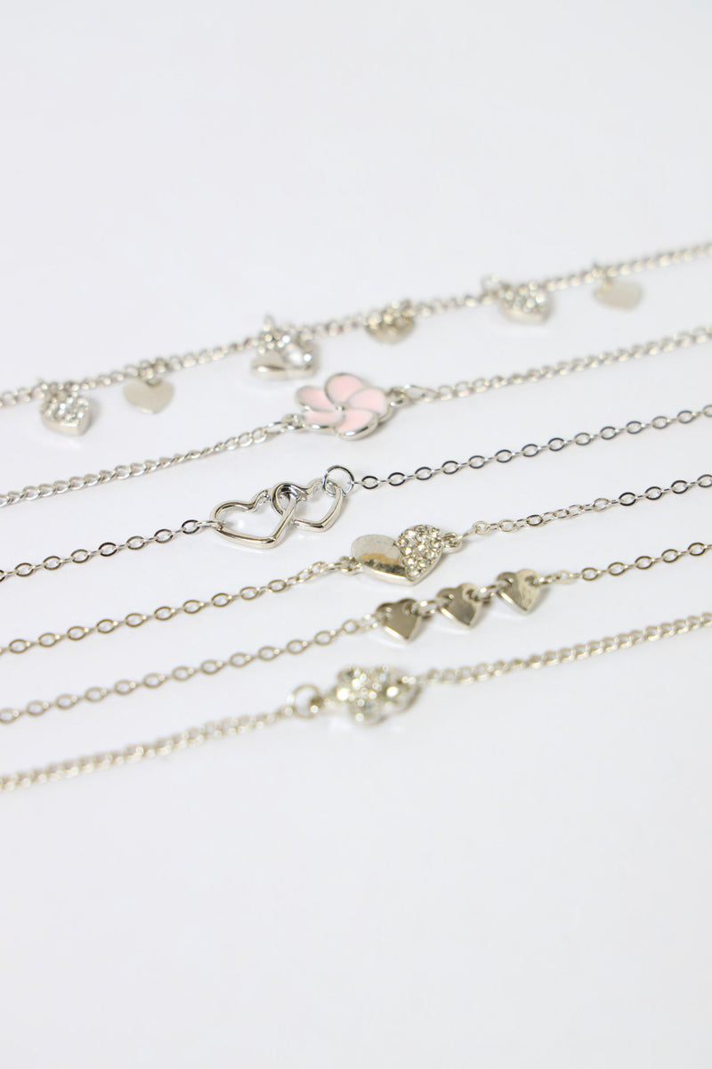 6 Pack Diamante Heart Branklets - Silver – LEGiT