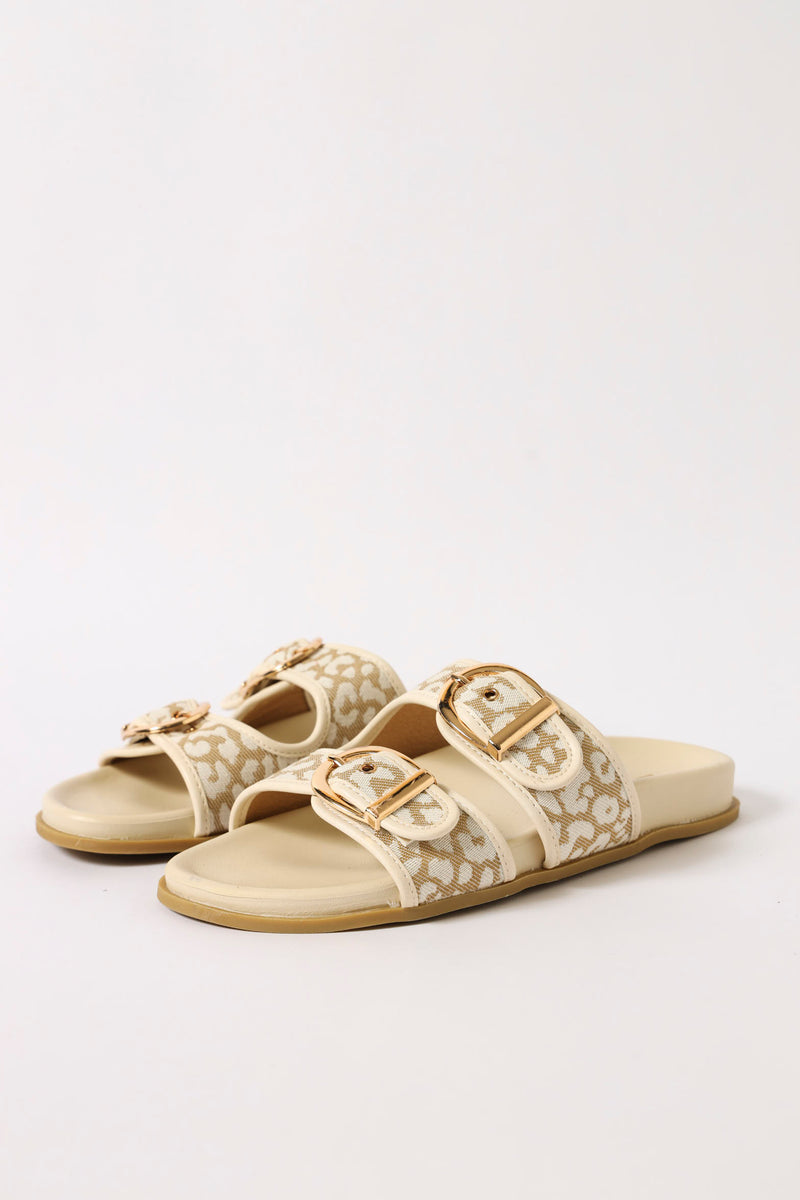 Double Strap Weave Canvas Leopard Print Sandal - Natural – LEGiT