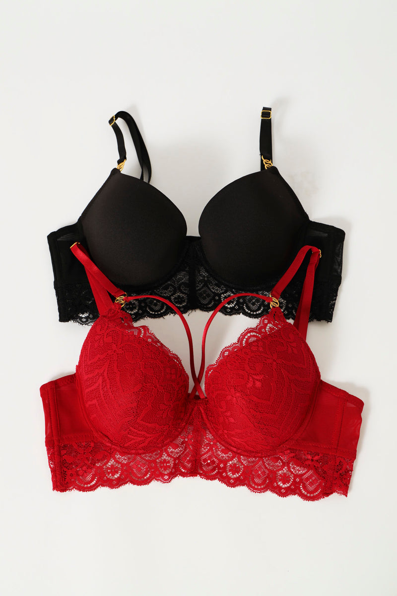2 Pack Strappy Longline Balconette Bra - Red/Black – LEGiT