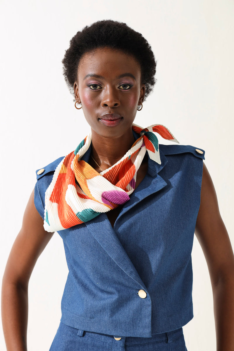 Leaf Print Pleated Satin Scarf - Multi – LEGiT