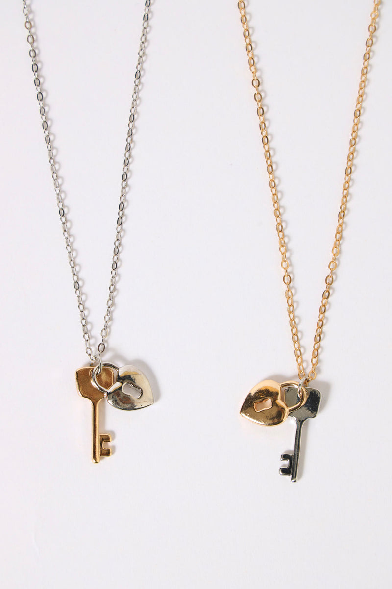 2 Pack Lock & Key Heart Necklaces - Multi – LEGiT