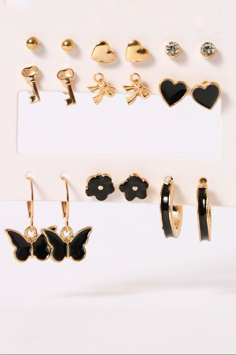 9 Pack Variety Stud & Small Hoop Earrings - Black/Gold – LEGiT