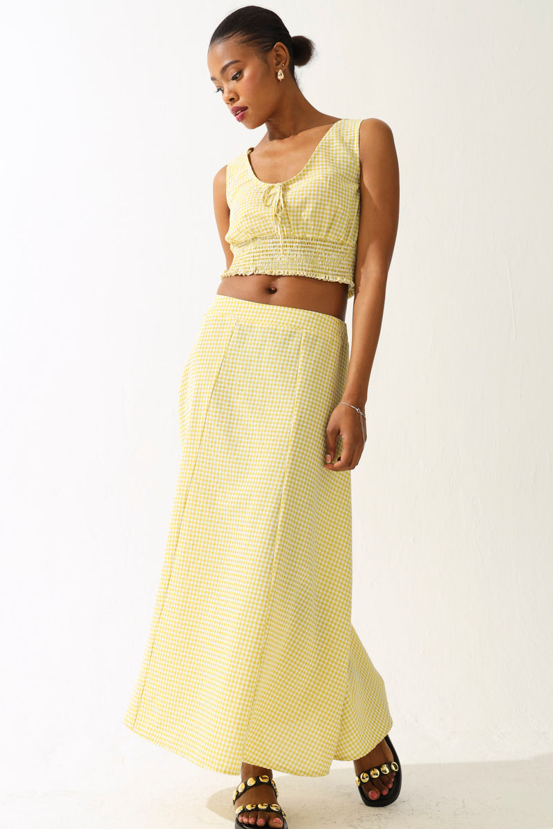 Gingham Ruched Tie Front Top - Chartreuse – LEGiT