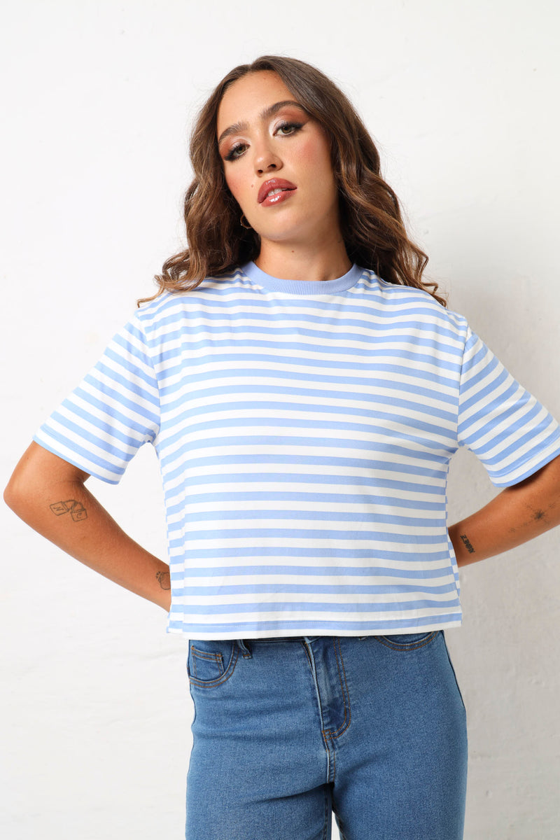 Short Sleeve Stripe Tee - White/Blue – LEGiT