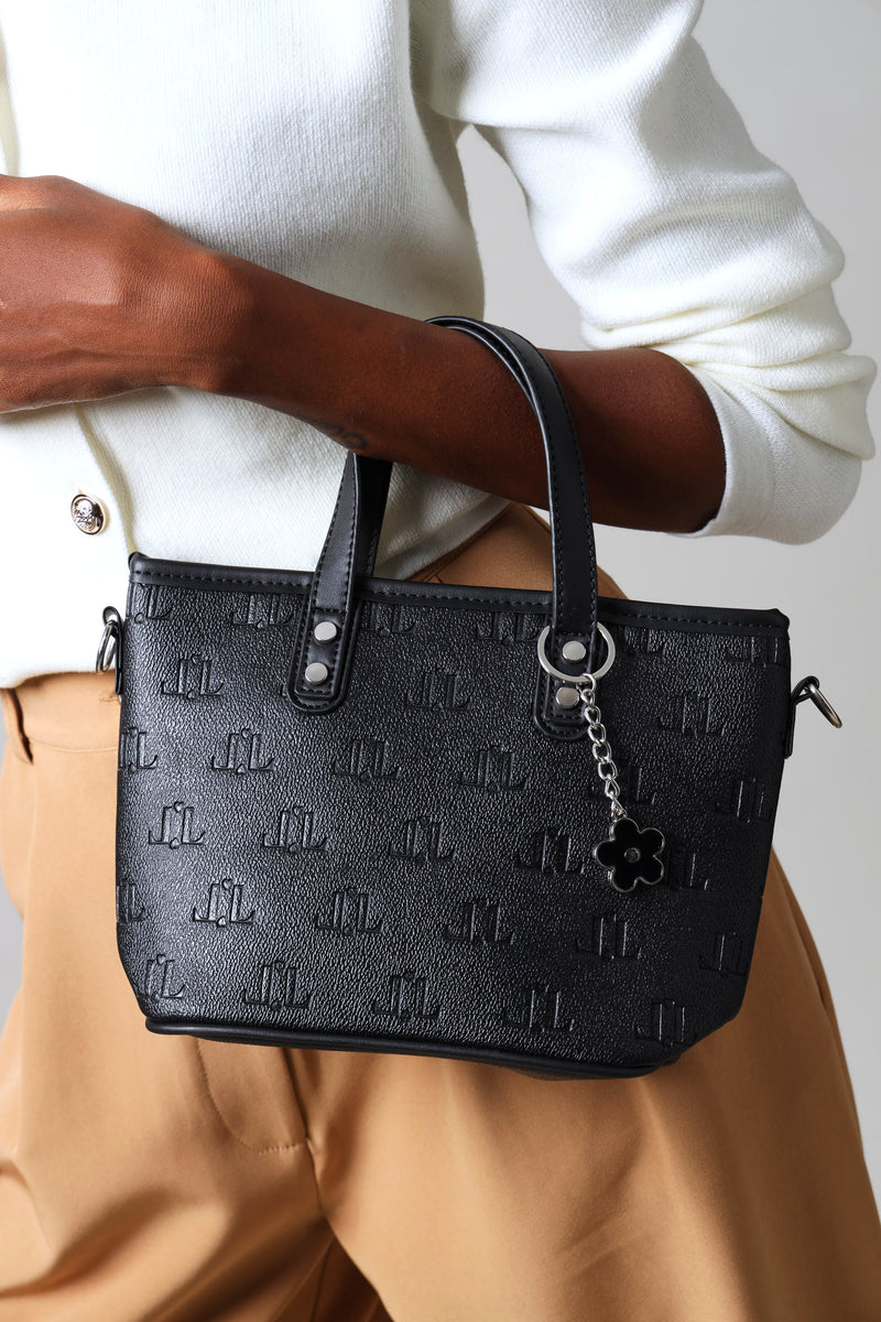 Embossed Monogram Epoxy Flower Charm Tote Bag - Black – LEGiT