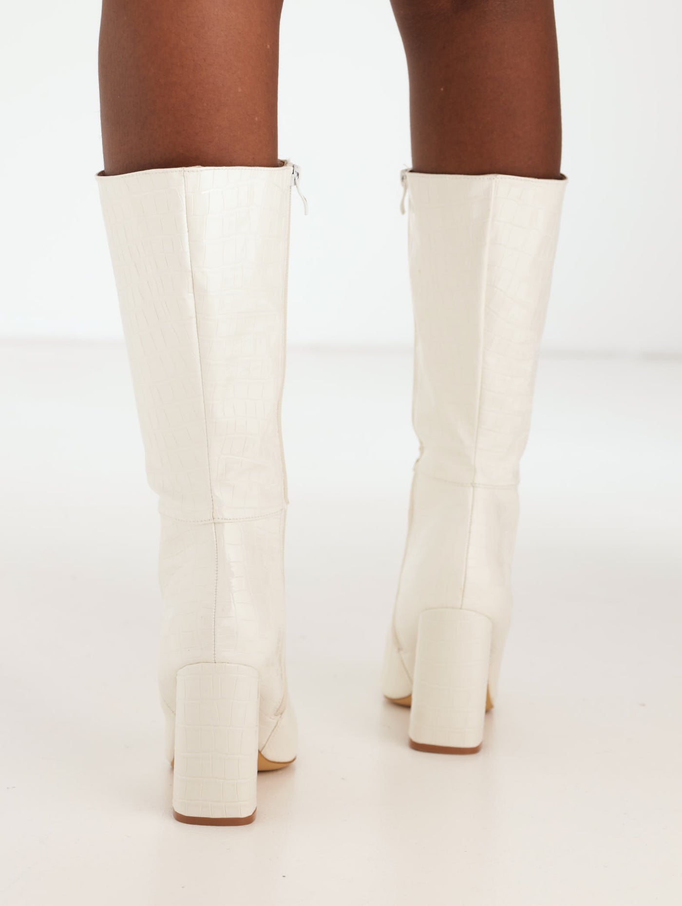 Patent Snake Print Boot On High Block Heel - White – LEGiT