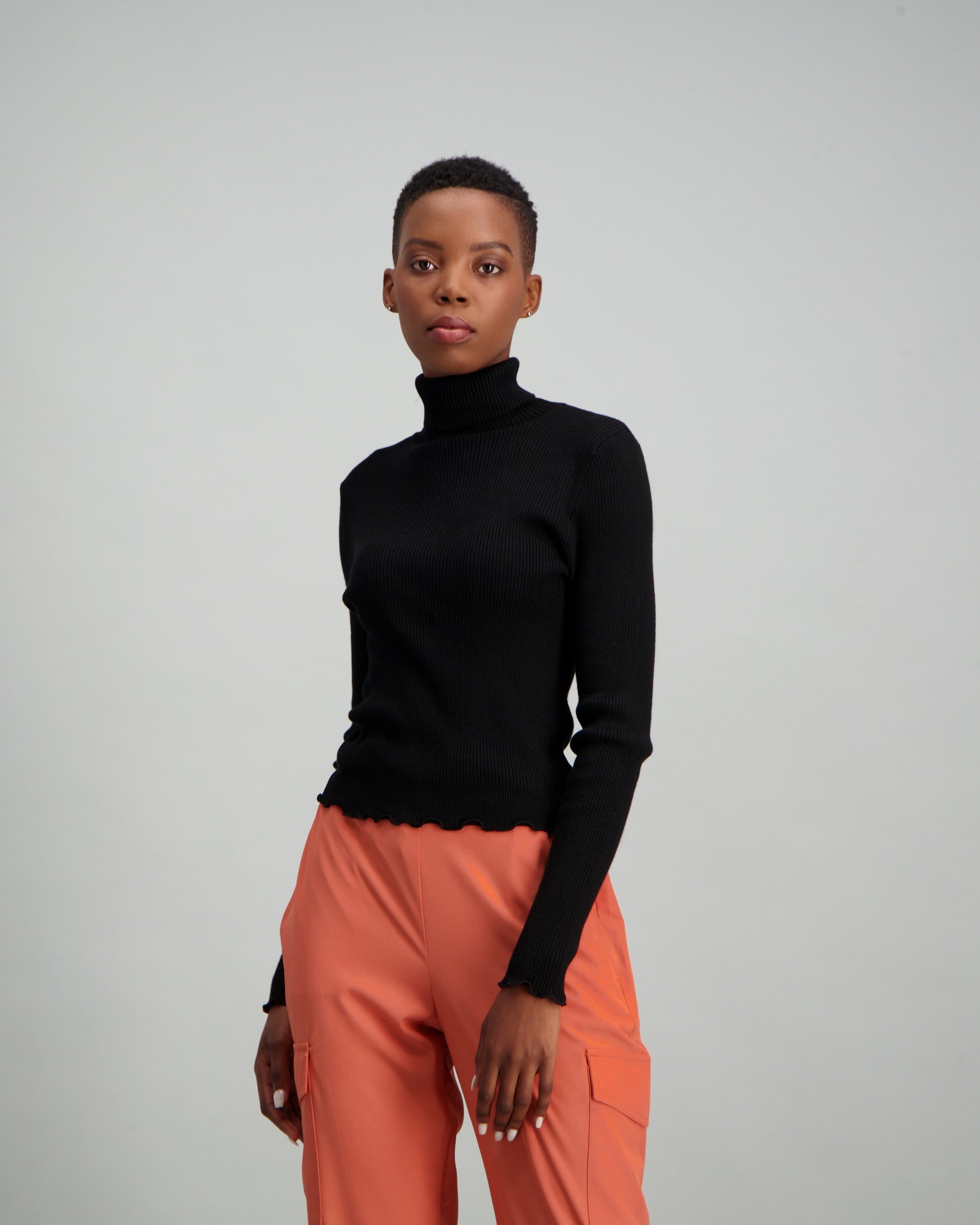 Polo Neck with Rouched Waist Crop Top - Black – LEGiT