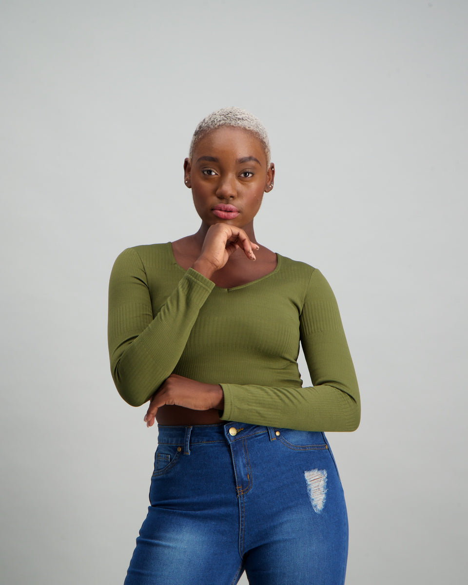 Long Sleeve Ribbed Crop Top - Fatigue – LEGiT
