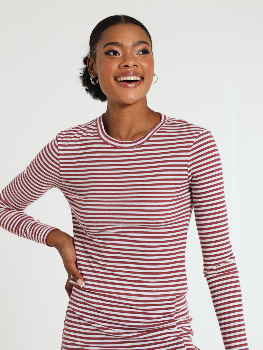 Stripe Ribb Long Sleeve Top – LEGiT